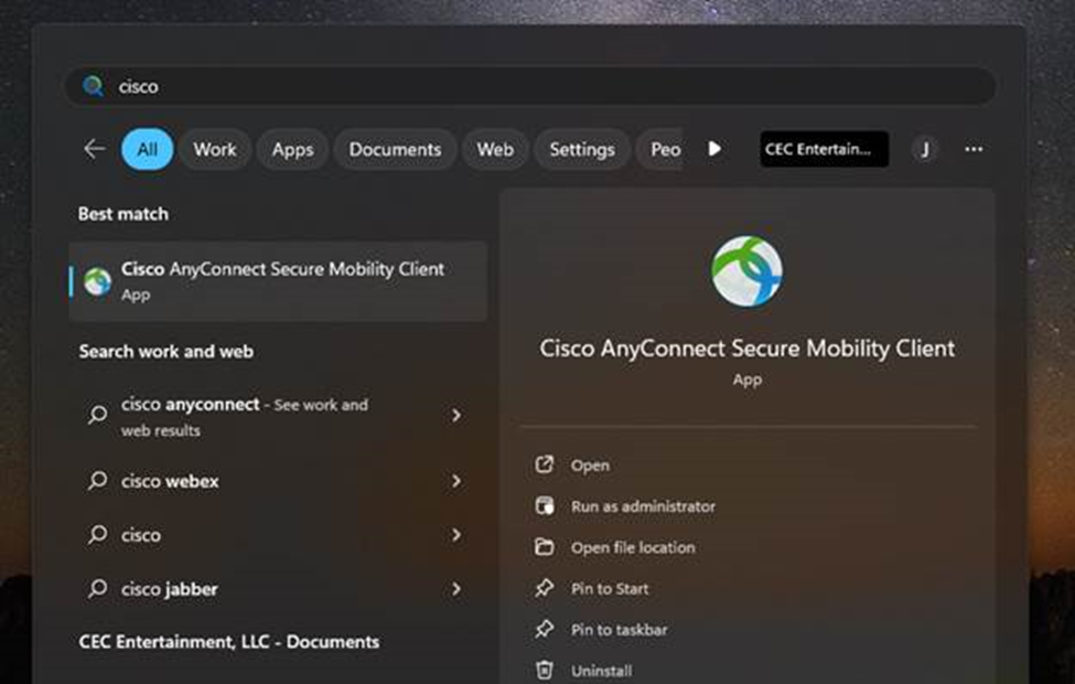 Setting Up the Duo VPN – CEC Entertainment Concepts, LLP
